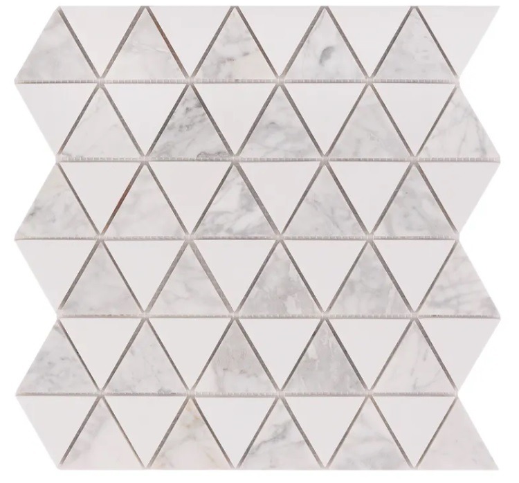 White Equilateral Triangle Honed Stone Mosaic Tiles - EDESIGN